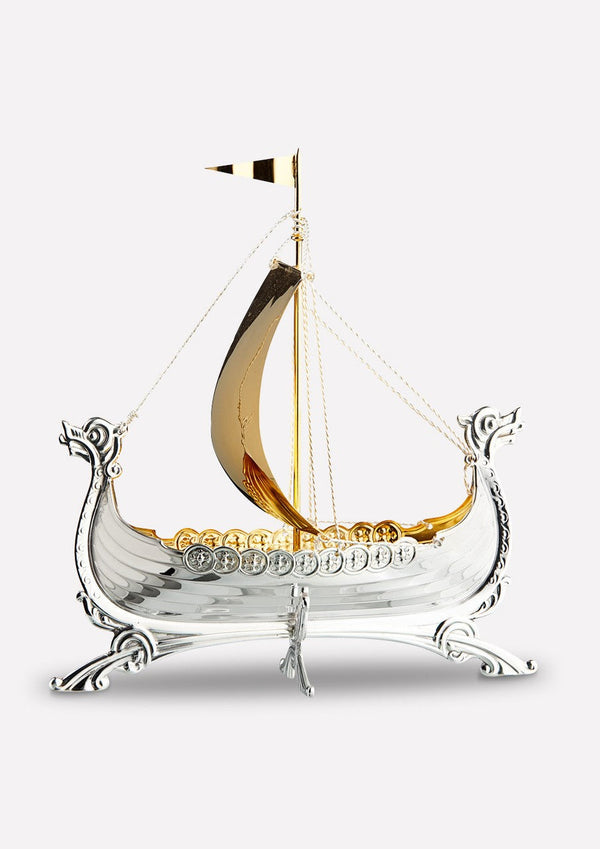 Silver Viking ship with sails
